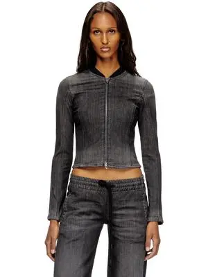 DIESEL® Cropped Denim Bomber Jacket - Black