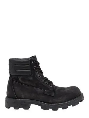 DIESEL® D-hammer Combat Boots In Denim And Leather - Black
