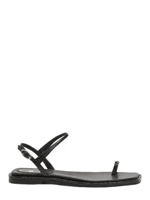 DIESEL® D-amber Flat Leather Sandals With Oval D Logo - Black