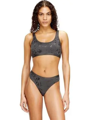 DIESEL® Stretch-cotton Bralette With Metallic Print Grey