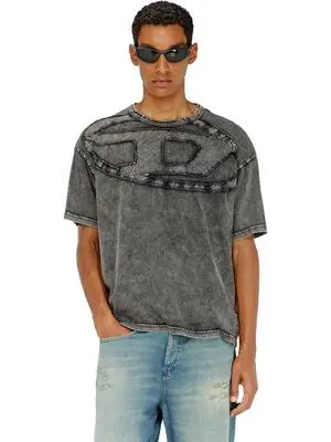 DIESEL® Relaxed Cotton T-shirt With Oval D Applique - Black