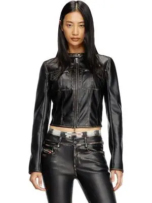 DIESEL® Cropped Distressed Biker Jacket - Black