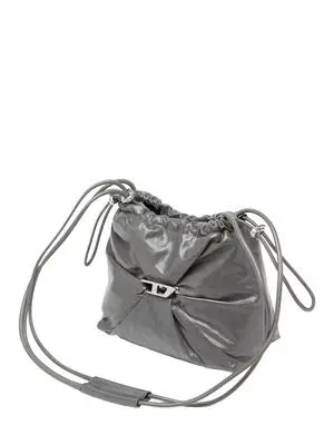 DIESEL® Scrunch D Bucket Bag In Shiny Wrinkled Leather - Grey