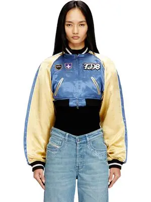 DIESEL® Cropped Satin Bomber Jacket With Embroidered Embellishments - Multicolor