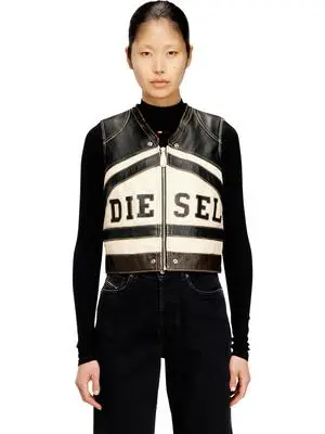 DIESEL® Paneled Leather Vest With Logo And Sporty Stripes - Multicolor