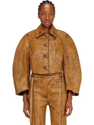 DIESEL® Diesel Crackle Leather Cropped Cocoon Jacket
