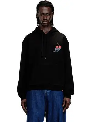 DIESEL® Cotton Hoodie With Cherry Graphic - Black