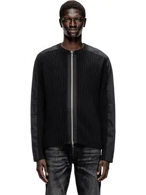DIESEL® Ribbed Cardigan With Utilitarian Panels - Black