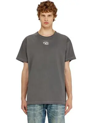 DIESEL® Light Cotton T-shirt With Metallic Oval D Logo - Grey