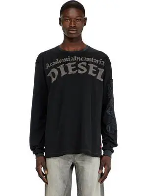 DIESEL® Long-sleeve T-shirt With Prints And Patches - Black