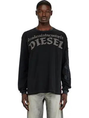 DIESEL® Long-sleeve T-shirt With Prints And Patches - Black