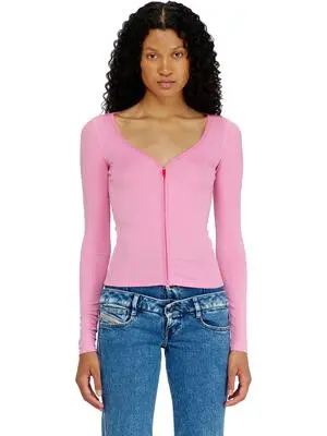 DIESEL® Slim-fit V-neck Lyocell Zip-up Top - Pink