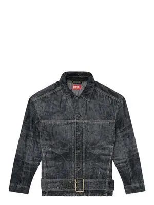 DIESEL® Diesel Biker-Inspired Denim Jacket With Gold-Tone Hardware Grey