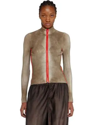 DIESEL® Ribbed Zip Cardigan With Contrast Bands - Multicolor