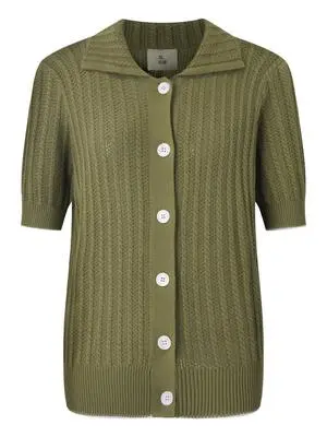 SMART AND JOY Short-sleeve Knit Cardigan With Lapel Collar - Green