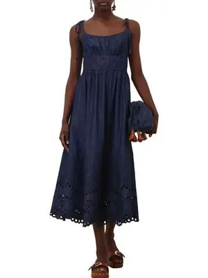 ZIMMERMANN Zimmermann Ink Broderie Denim Midi Dress