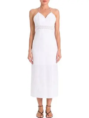 TWINSET Halterneck Midi Dress With Embroidered Detail - White