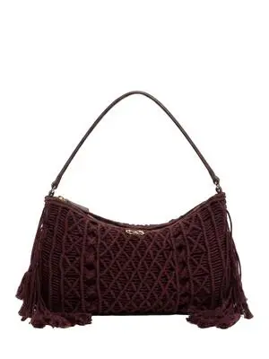 TWINSET Woven Cotton Shoulder Bag With Fringe Detail - Brown