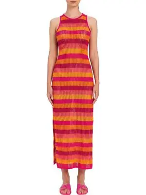 TWINSET U & B Striped Knit Maxi Dress - Fuchsia