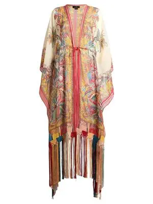 Etro Paisley-print Fringed Midi Dress - Neutrals