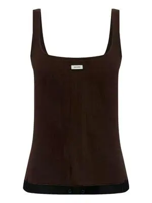 ENTIRE STUDIOS Ribbed Knit Logo Patch Top - Brown