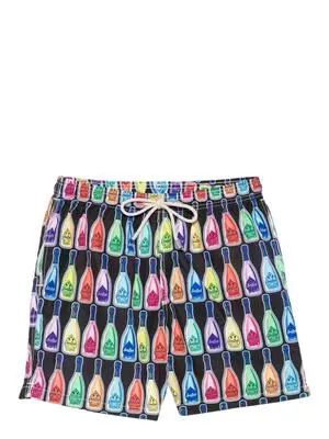 MC2 SAINT BARTH Bottle Print Drawstring Swim Shorts - Black