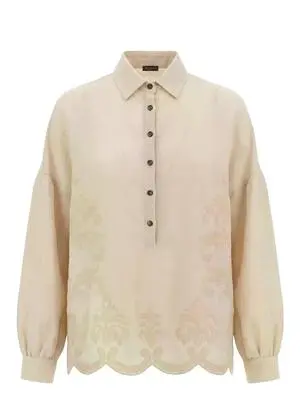 Kiton Embroidered Scalloped-hem Blouse - Neutrals