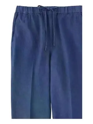 120% Lino Drawstring Waist Linen Trousers - Blue