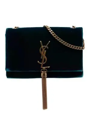 Saint Laurent Velvet Monogram Kate Tassel Crossbody Bag - Blue