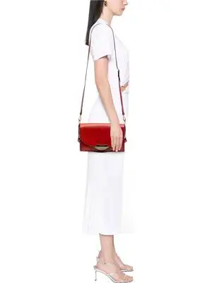 Burberry Leather And House Check Canvas Bridle Abbott Crossbody Bag - Red