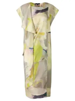 Soeur Iberis Silk-satin Abstract Print Midi Dress - Neutrals