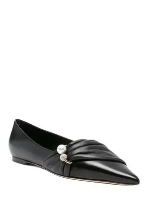 JIMMY CHOO Raffia Pearl-embellished Ballet Flats - Black
