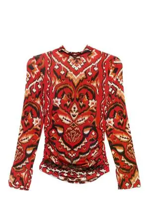 Farm Rio Geometric Pattern Long Sleeve Top - Red