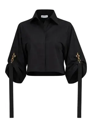 MA MULIER Hook Detail Cropped Shirt - Black