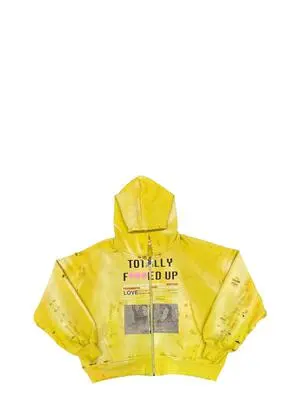 Astrum Distressed Graphic Print Hoodie - Yellow