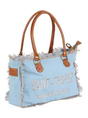 BEDROOM ATHLETICS Lani Washed Organic Canvas Shoulder Bag With Distressed Leather Accents - Blue