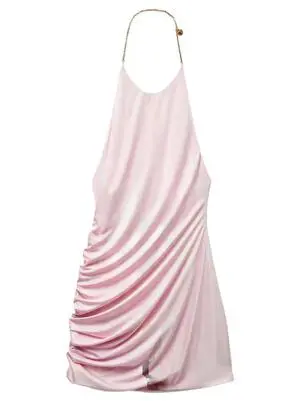 Versace Viscose Jersey Draped Mini Dress With Medusa Charm - Pink
