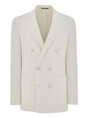 Canali Double-breasted Linen And Silk Blend Kei Jacket - White