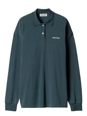 Miu Miu Miu Miu Long-Sleeved Polo Shirt With Embroidered Logo Green