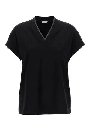 Brunello Cucinelli V-neck Short-sleeved T-shirt - Black