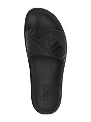 Fendi Ff Motif Embossed Slides - Black
