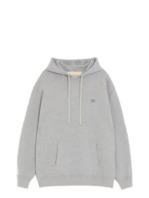 Valentino Garavani Cotton Hoodie With Vlogo Embroidery - Gray