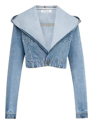 Alaïa Cropped Hooded Denim Jacket - Light Blue