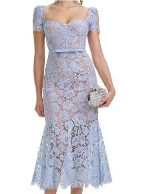 SELF-PORTRAIT Lace Midi Dress - Blue