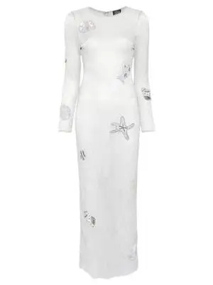LESLIE AMON Sea Shell-patch Maxi Dress - Grey