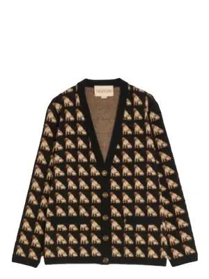 Valentino Garavani Long Sleeve V-neck Wool Cardigan - Black