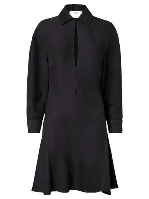 Fendi Long Sleeve Shirt Dress With Flared Hem - Black