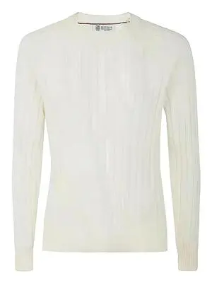 Brunello Cucinelli Ribbed Knit Crew Neck Sweater - Neutrals