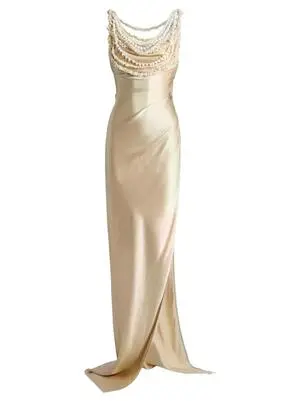 Balmain Silk Shell Embellished Maxi Dress - Neutrals