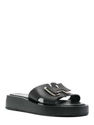 SERGIO MORETTI FIRENZE Logo Plaque Platform Sandals - Black